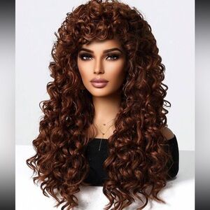 Rebellious Rose | Hair | 24inch Curly Hair Female Wig Wavy Brown Wig ...